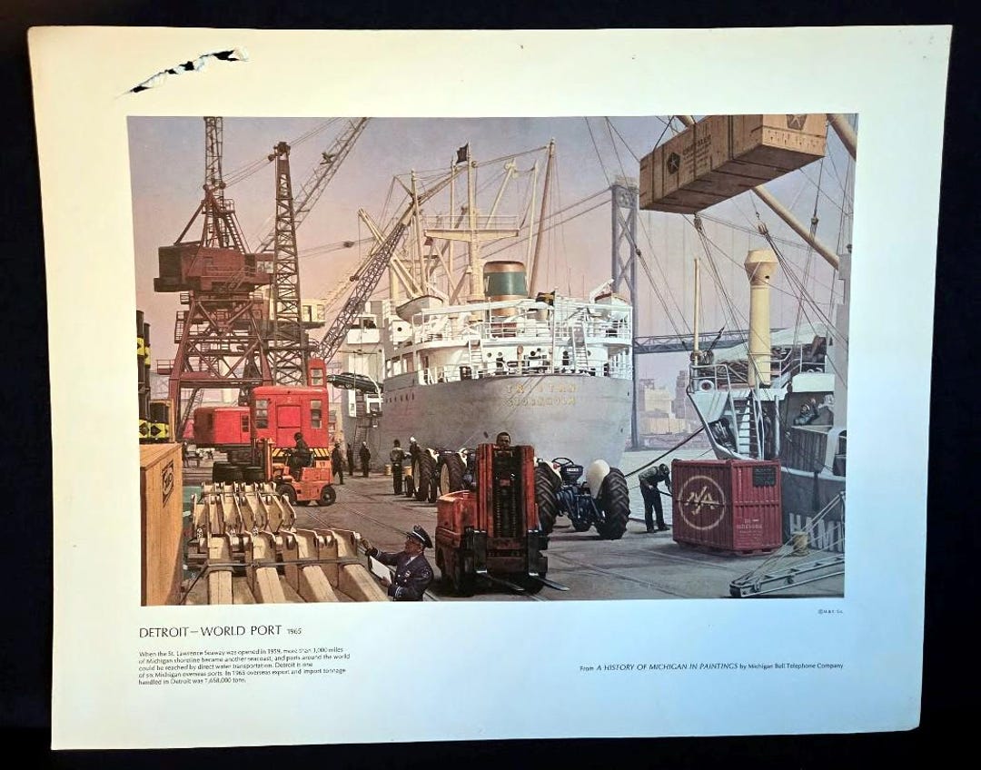 Vintage Detroit World Port Print - Robert Thom History of Michigan ...
