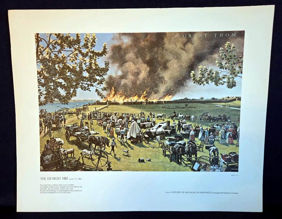 Vintage History of Michigan in Paintings -"the Detroit Fire" - 16" X 20 ...