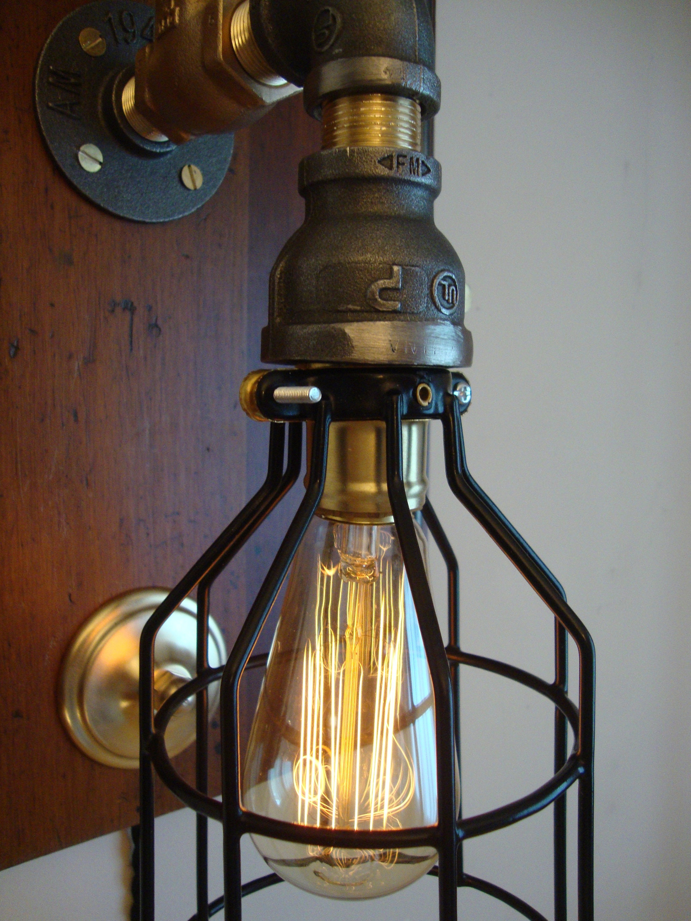 Steampunk Lamp Wall Sconce, Industrial Age, Edison Bulbs, Brass Valve ...