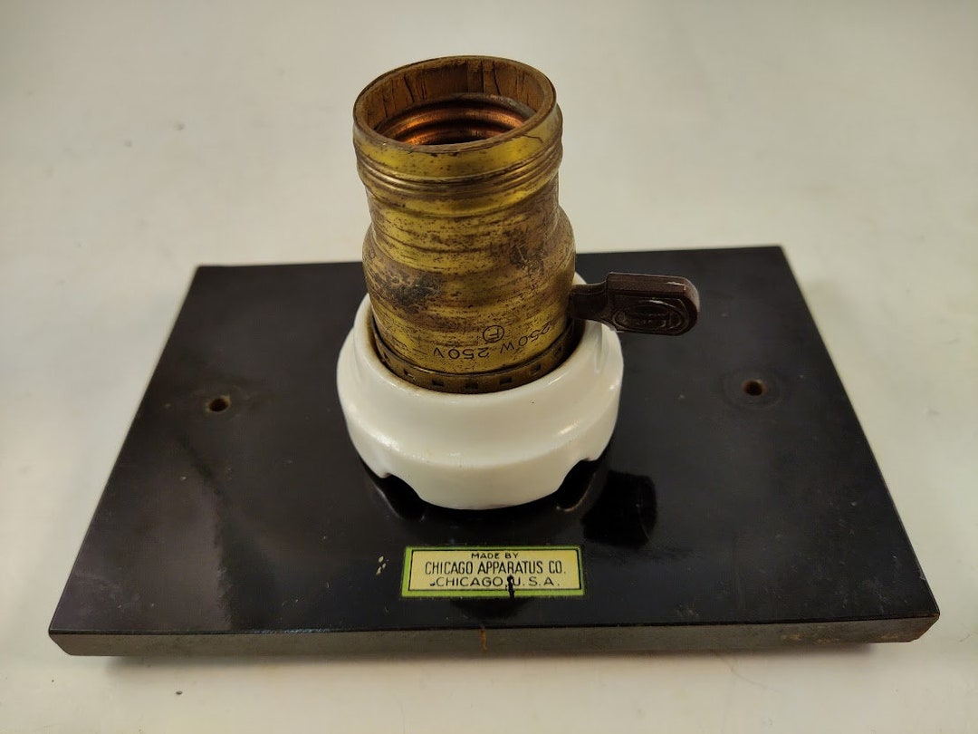 Vintage Circle F Paddle Switch Brass Socket Mounted on Science Board ...