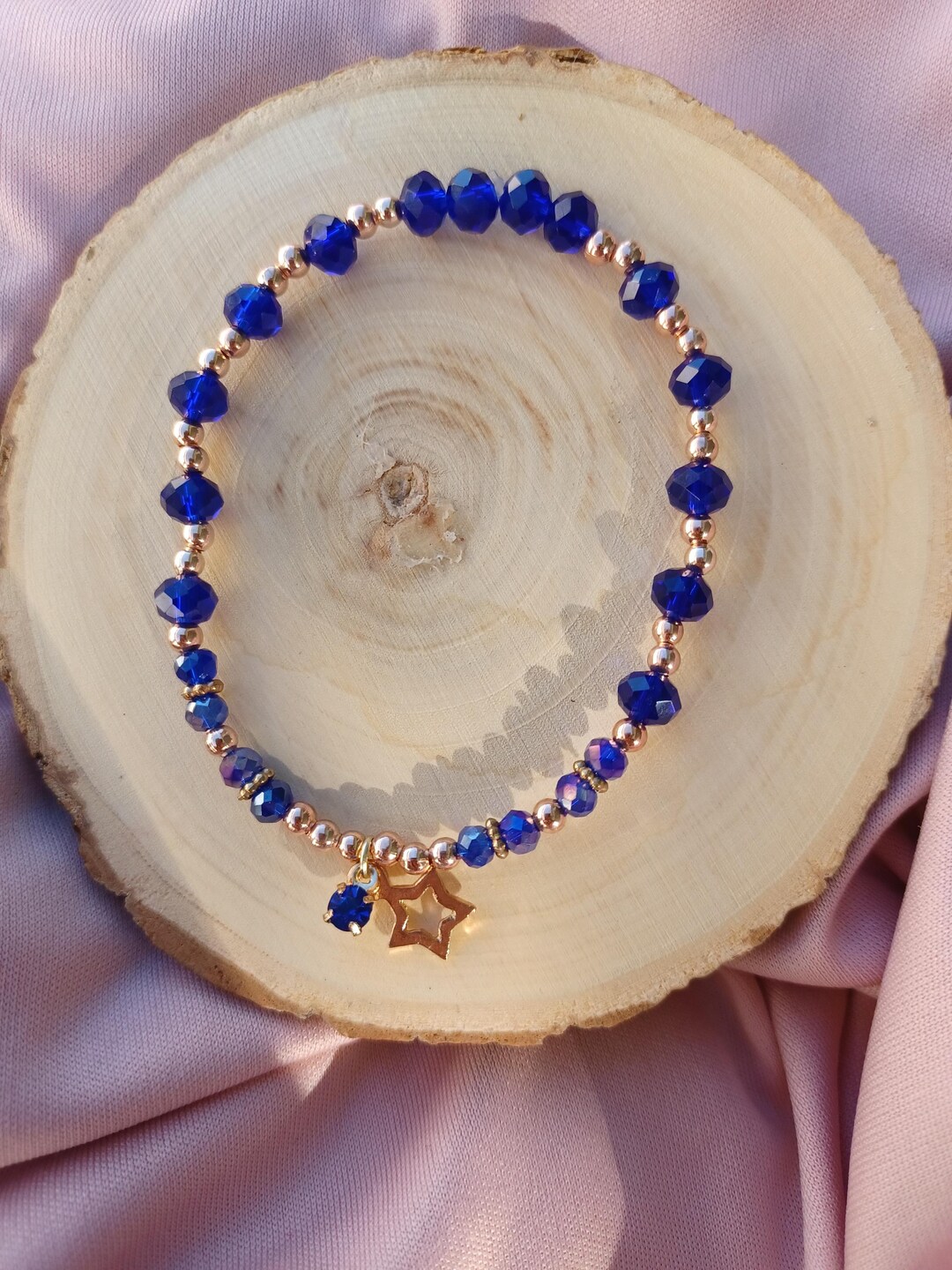 Navy Blue Glass Beaded Star Charm Bracelet, Handmade Jewelry - Etsy