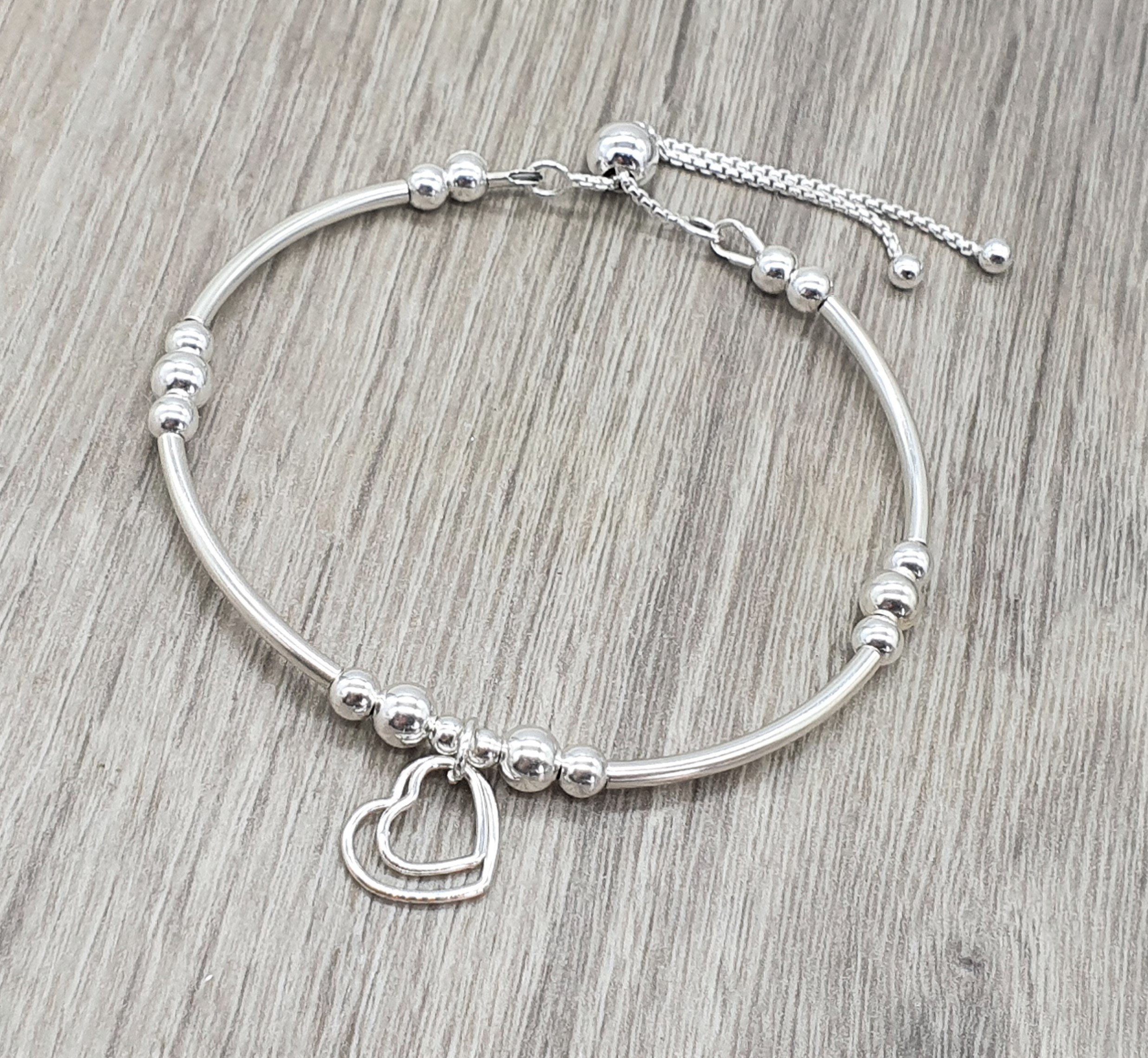 Sterling Silver Beaded Adjustable Bracelet With Ball Slider - Etsy