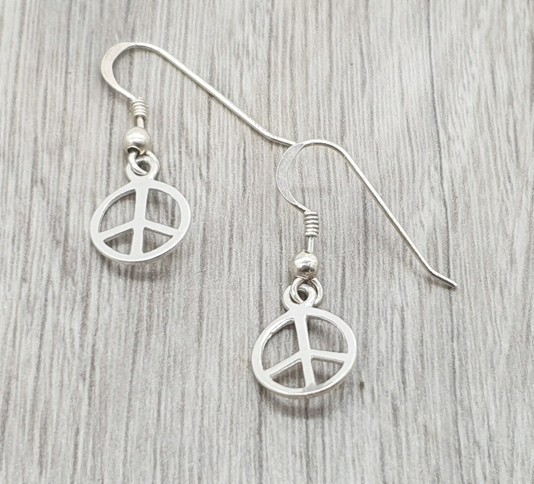 Sterling Silver Peace Sign Earrings, Sterling Silver Peace Sign Charms ...