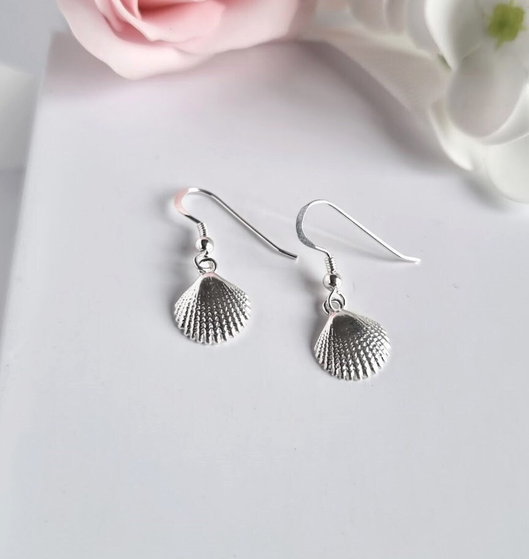 Sterling Silver Earrings With Scalloped Shells, 13mm Silver Shells ...