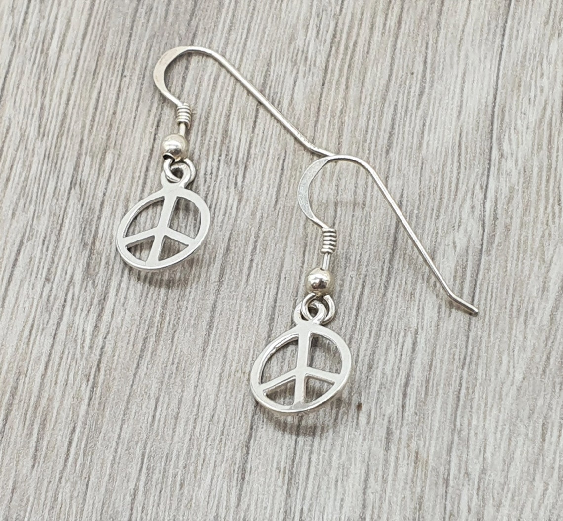 Sterling Silver Peace Sign Earrings Sterling Silver Peace - Etsy UK