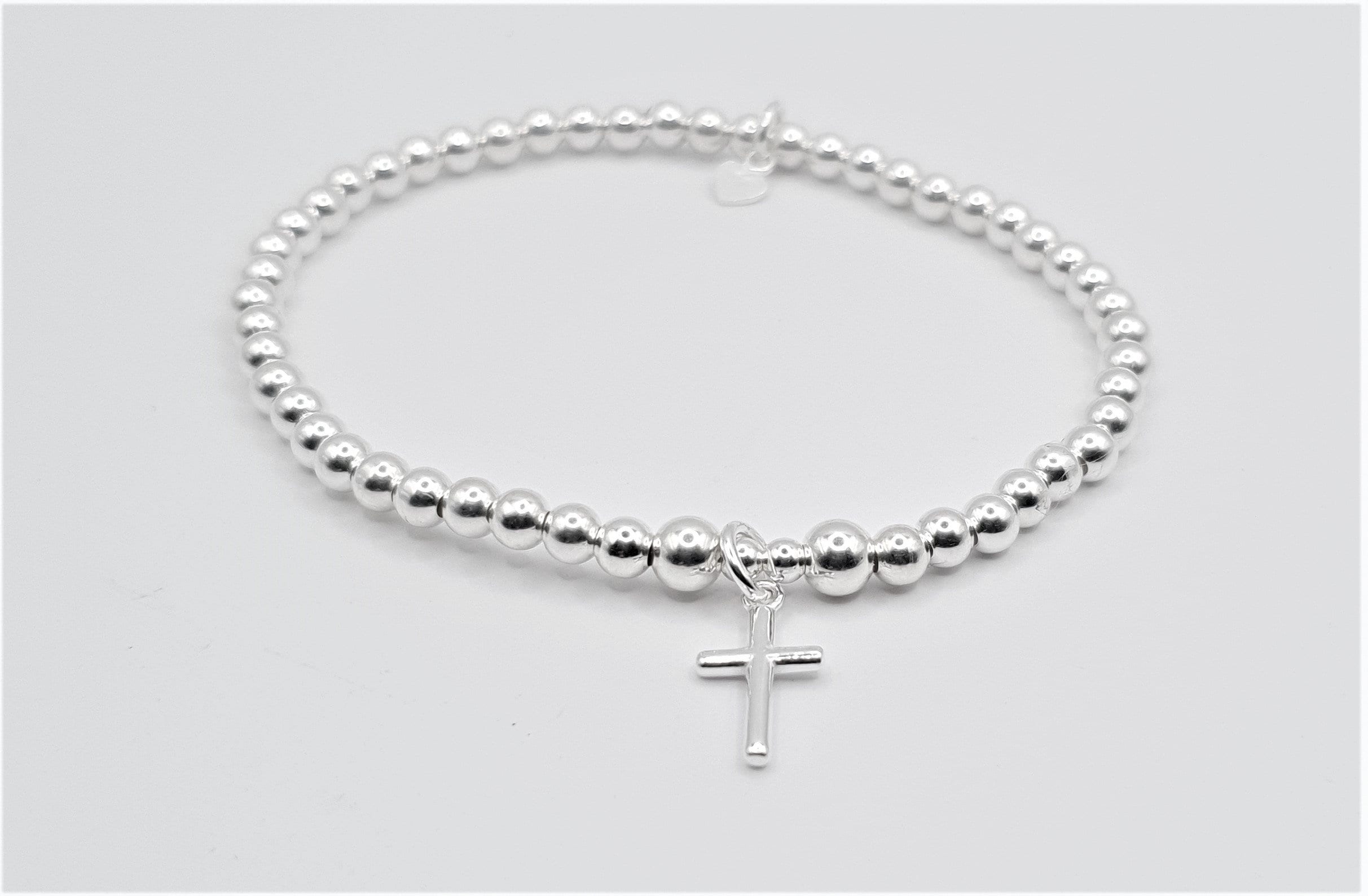 Sterling Silver Beaded Stretch Bracelet With Cross Charm 4 | Etsy