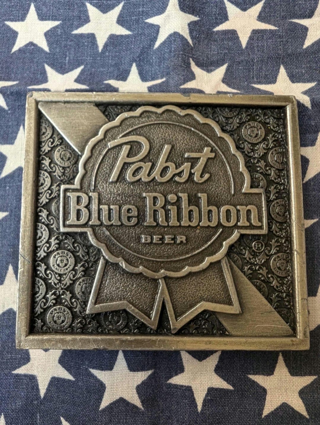 Pabst Blue Ribbon Beer 1975 PBR Pewter Belt Buckle by Bergamot Brass ...