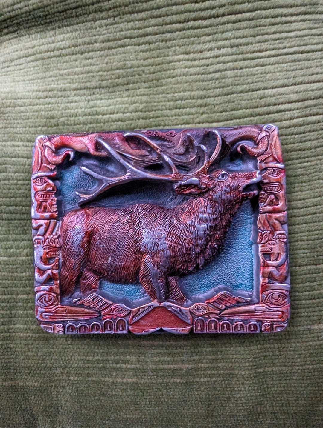 Elk With Totem Pole Native American Hunting Vintage Pewter Belt Buckle ...