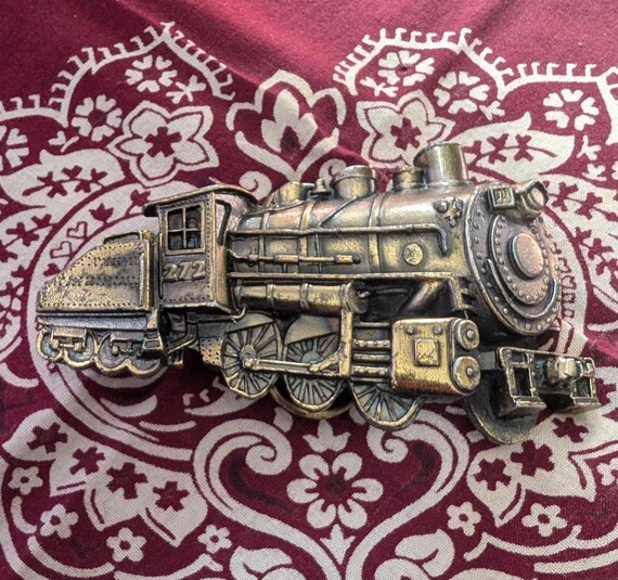 1980 Train Engine Locomotive Railroad Brass Belt Buck… - Gem