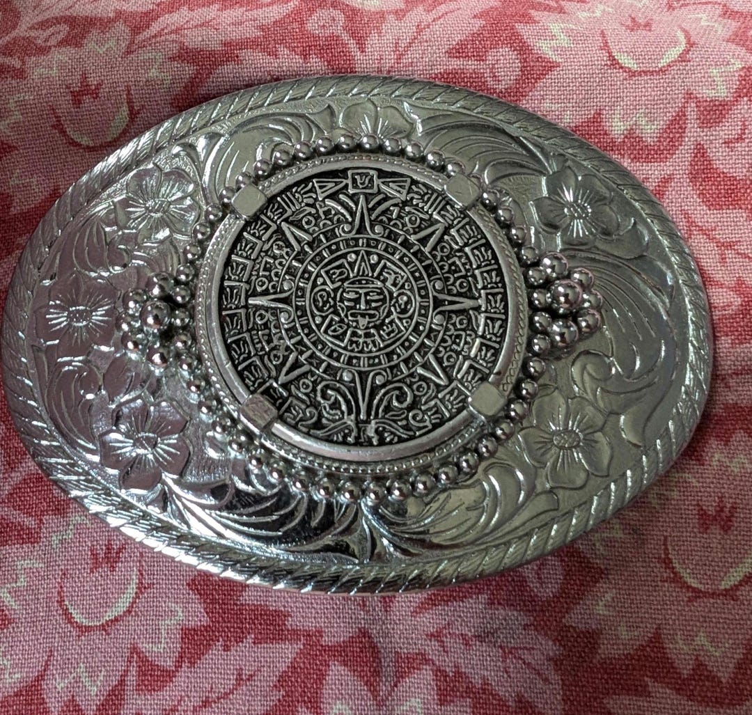 Aztec Calendar on Floral Western Belt Buckle - Etsy