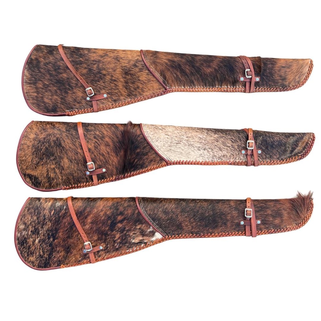 Western Leather Rifle Scabbard | Shotgun Case | Cow Hide Fur | Brown ...