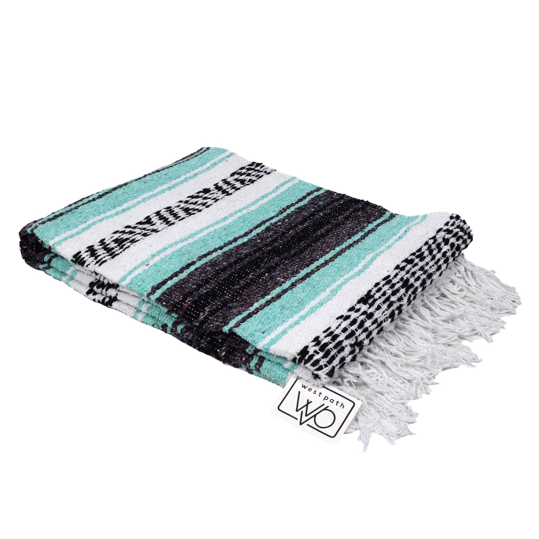 Mexican Falsa Blanket Mint & Black | Lightweight Yoga Blanket | Baja ...