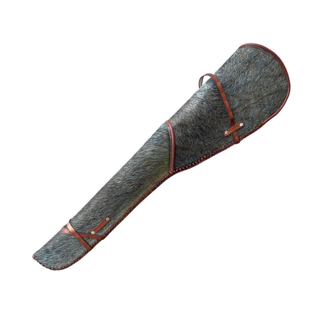 Western Leather Rifle Scabbard Shotgun Case Cow Hide Fur Brown & Blue ...