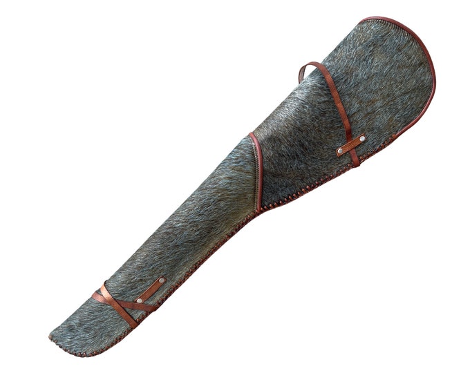 Western Leather Rifle Scabbard | Shotgun Case | Cow Hide Fur | Brown ...