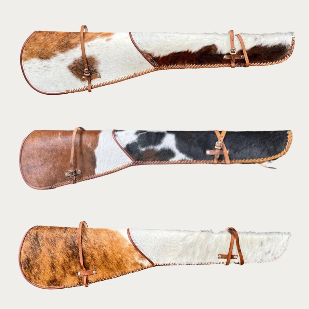 Western Leather Rifle Scabbard | Shotgun Case | Cow Hide Fur | White ...