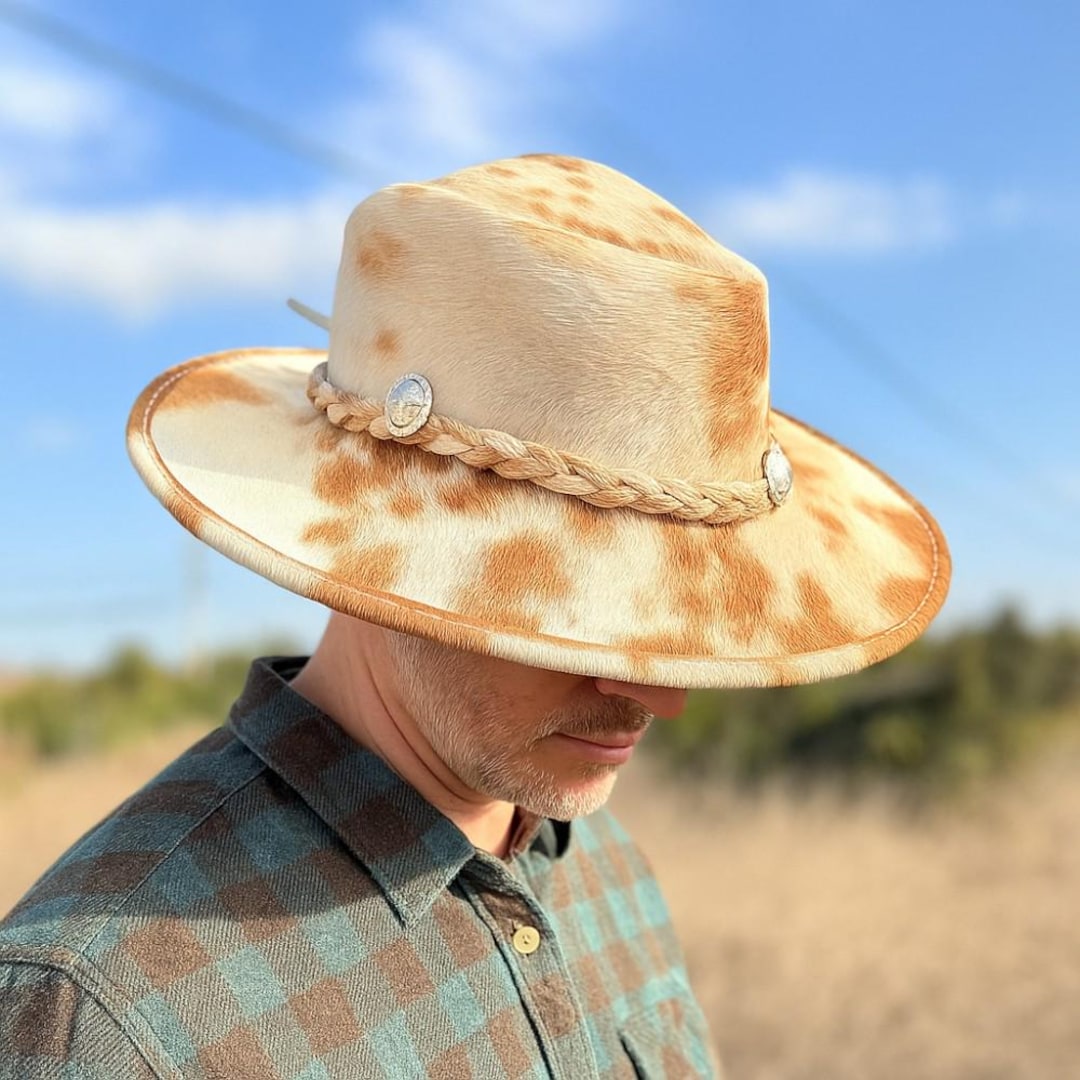 Cowhide Hat | Rancher Hat | Cowboy & Cowgirl Hat | Real Leather Cow ...