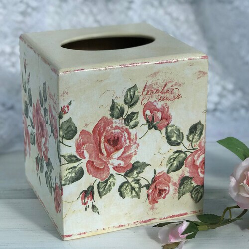 Rose Tissue Box Cover Shabby Chic Bathroom Decor White | Etsy
