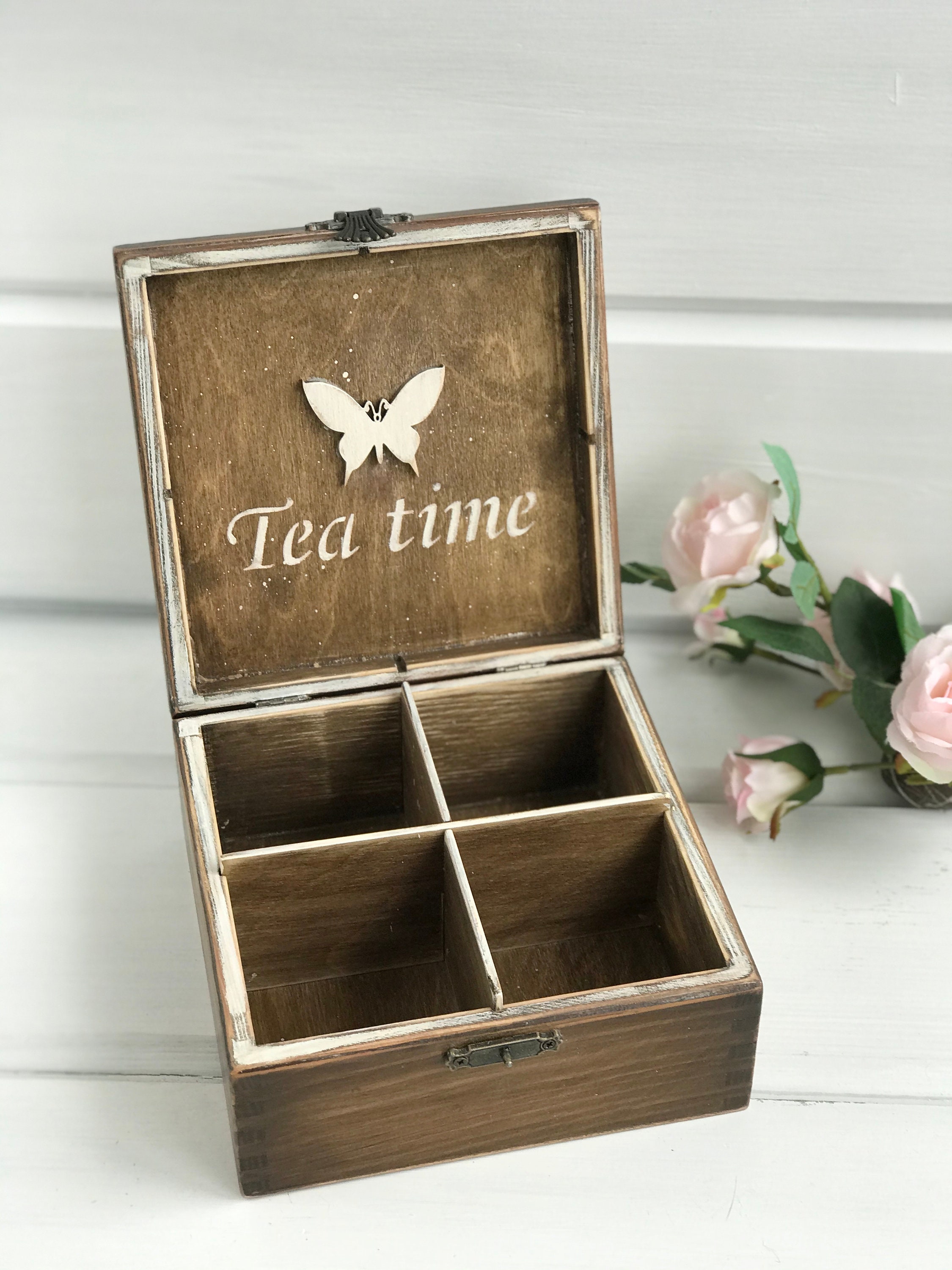 Wooden Tea Box Butterfly Kitchen Decor Tea Bag Storage Box | Etsy