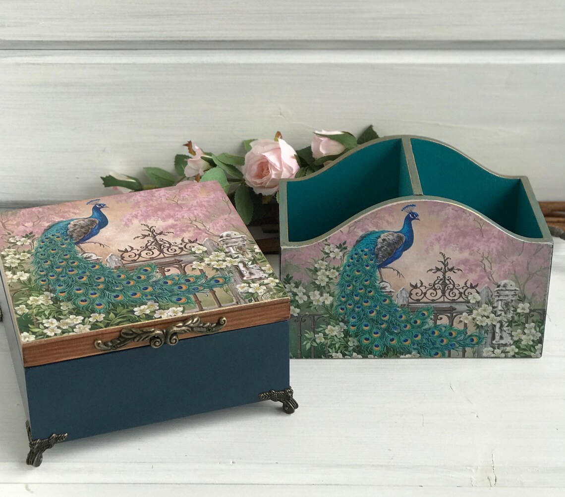 Peacock Jewelry box Personalized keepsake box Christmas | Etsy