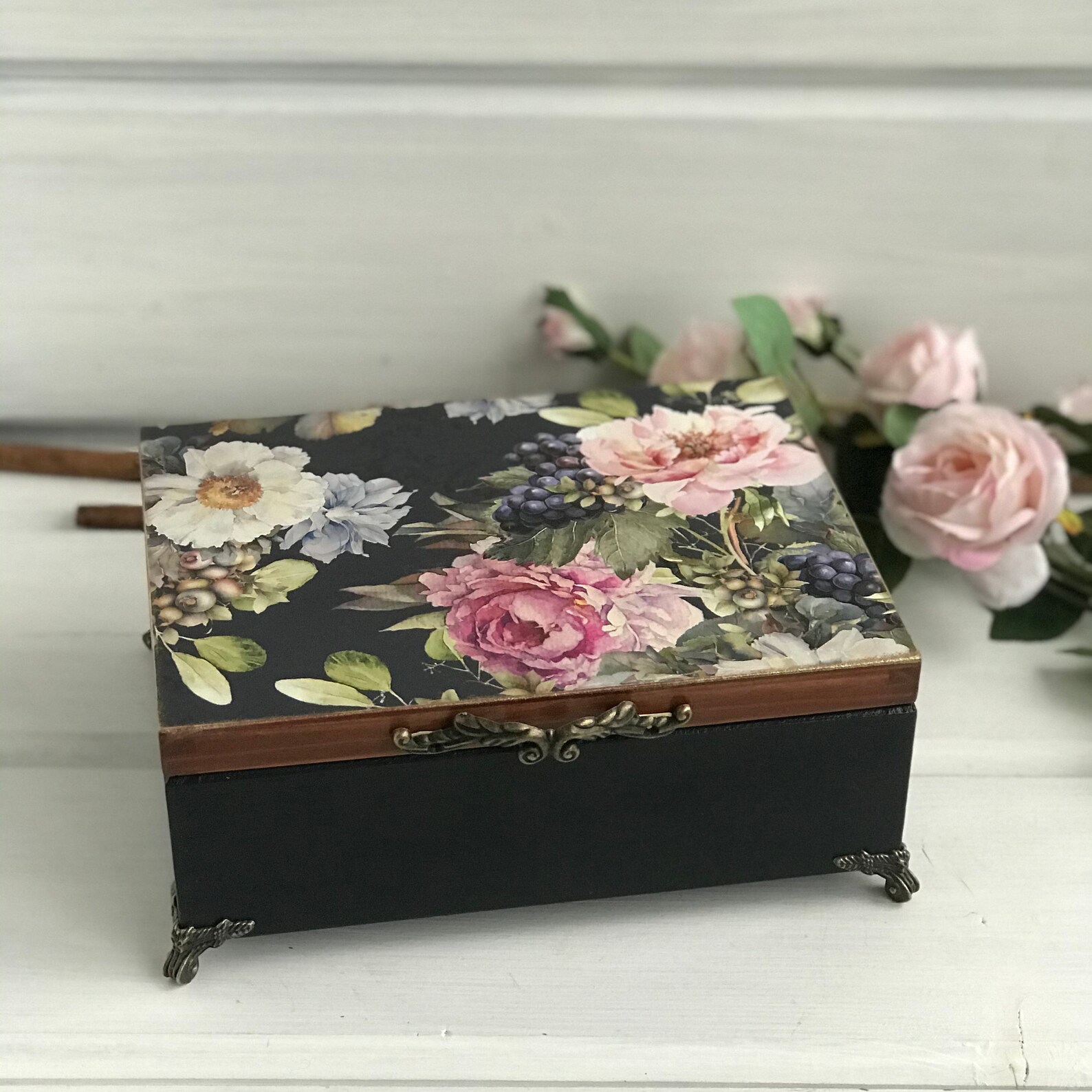 Wooden Tea Box Rose Keepsake Box Tea Bag Box Tea Lover Gift | Etsy