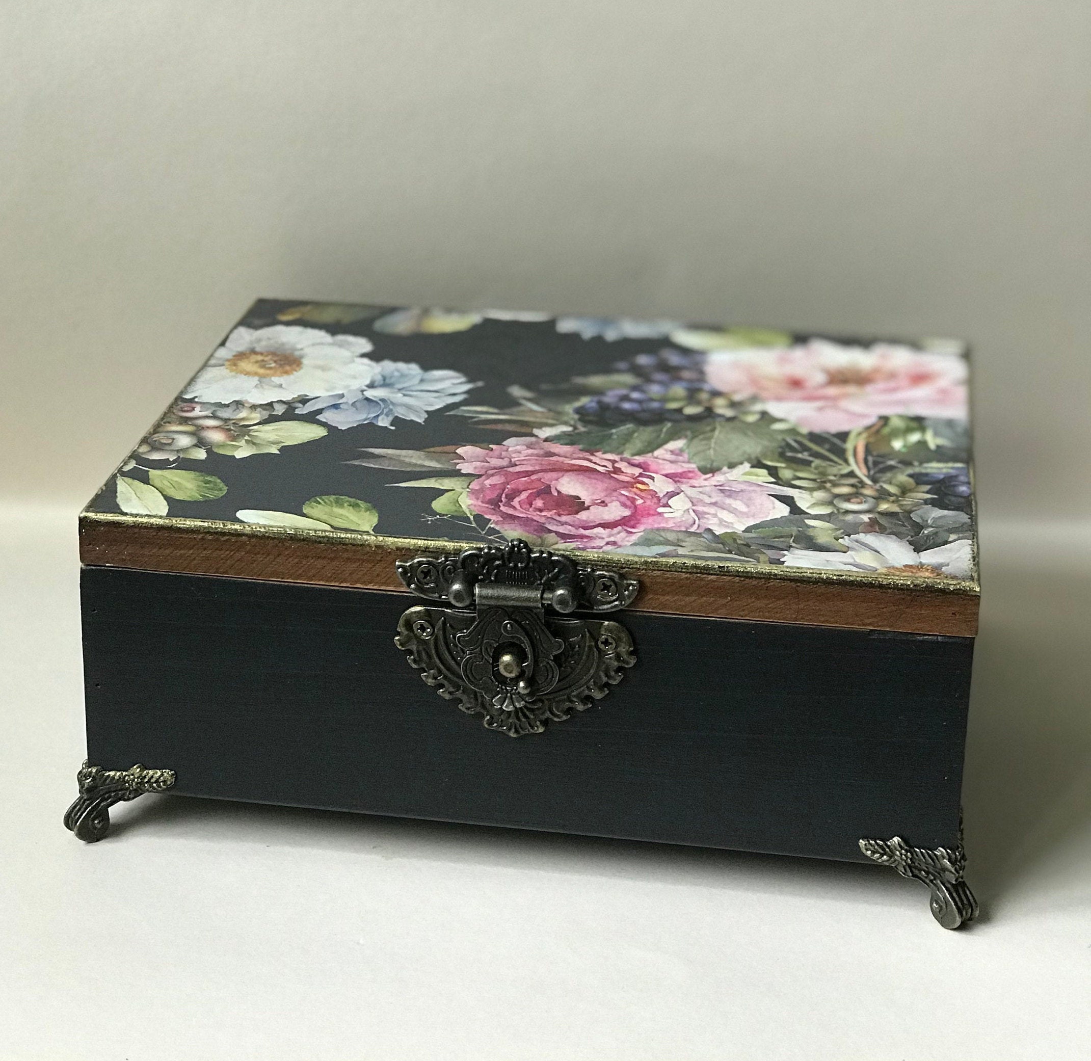 Rose jewelry box Blue keepsake box Personalized Mother's | Etsy