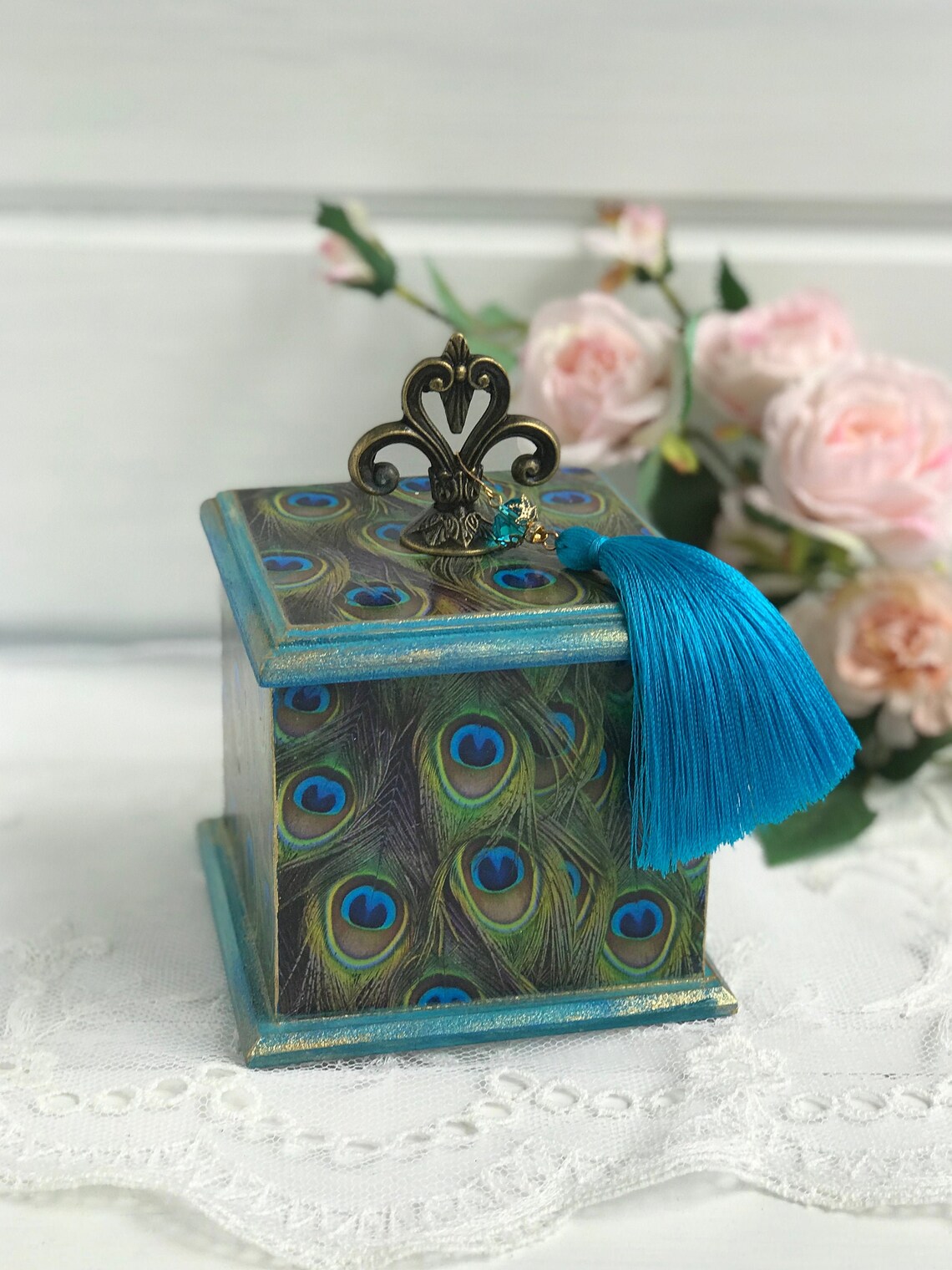 Peacock Jewelry box Wooden trinket box Peacock gifts for | Etsy