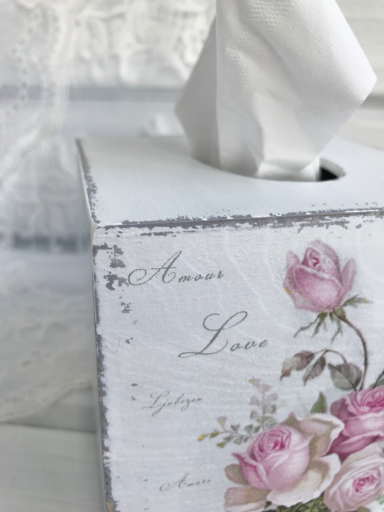 Rose Tissue Box Cover Shabby Chic Bathroom Decor White | Etsy
