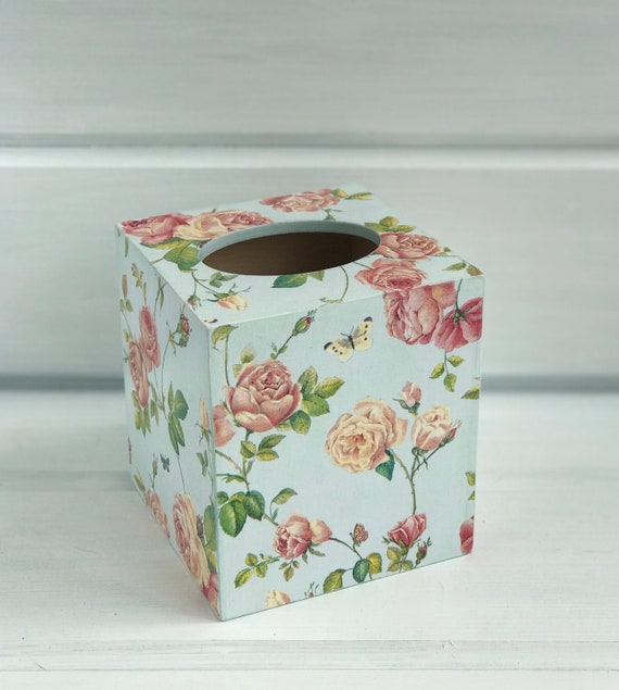 Pink Floral Tissue Box Cover /holder Wooden Shabby Rose | Etsy