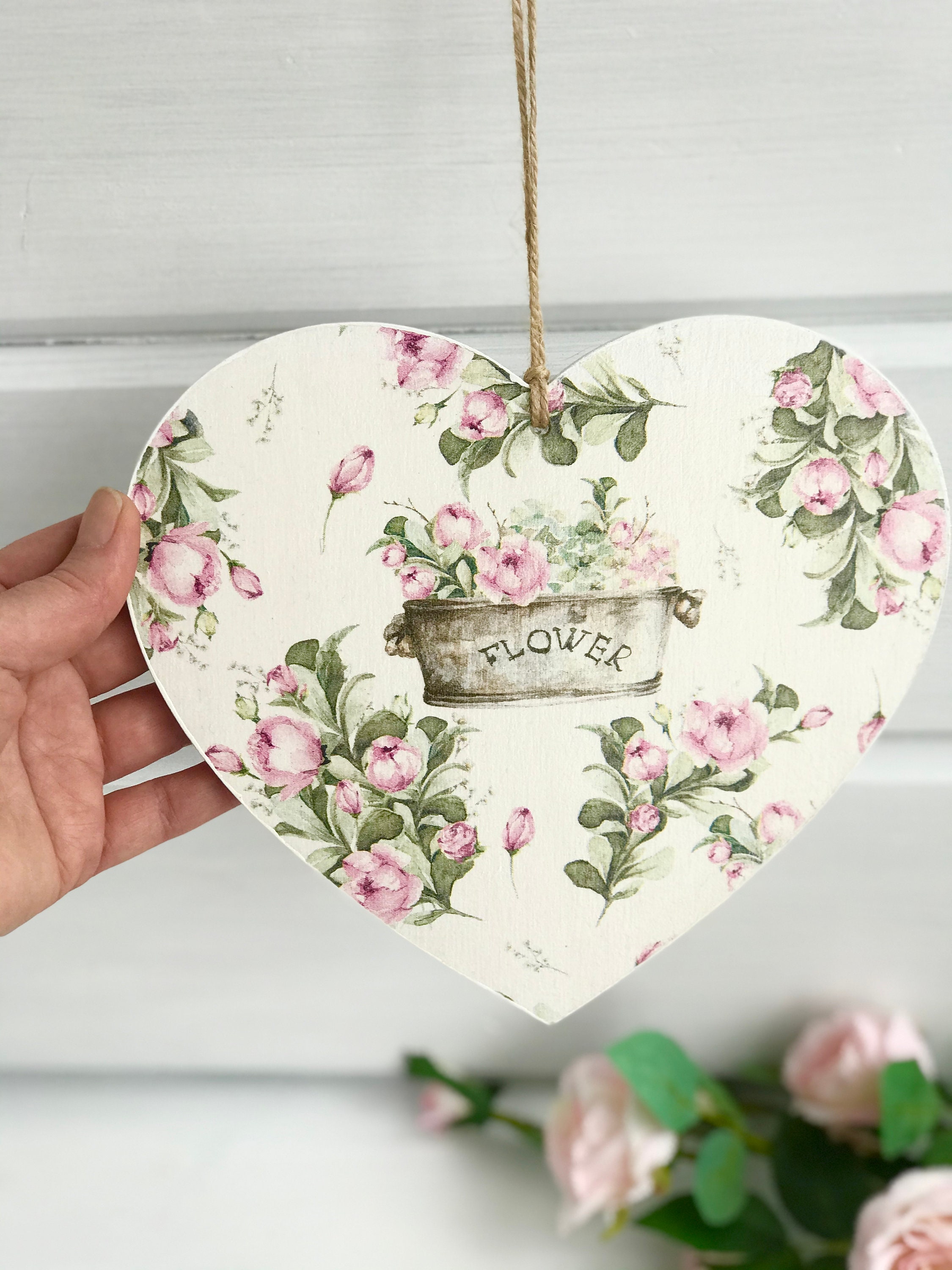 Flowers heart hanging plaque Wall heart decoration 20 cm | Etsy
