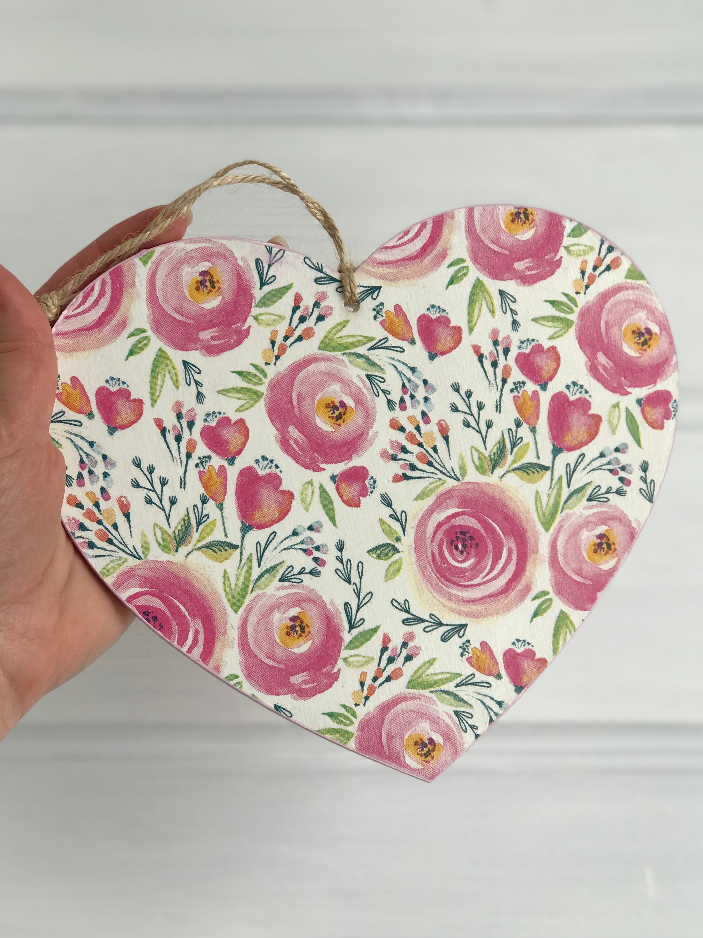 Flowers heart hanging plaque Wall heart decoration 20 cm | Etsy