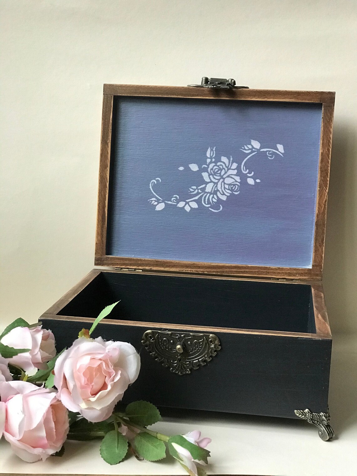 Rose jewelry box Blue keepsake box Personalized Mother's | Etsy