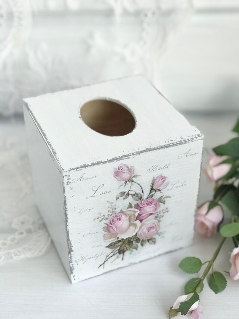 Rose Tissue Box Cover Shabby Chic Bathroom Decor White | Etsy