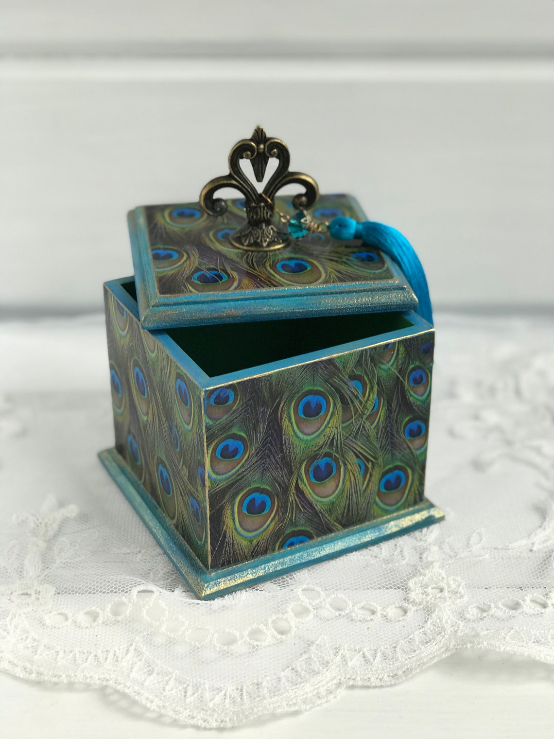 Peacock Jewelry box Wooden trinket box Peacock gifts for | Etsy