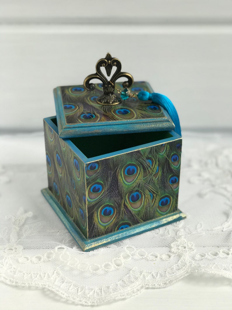 Peacock Jewelry box Wooden trinket box Peacock gifts for | Etsy