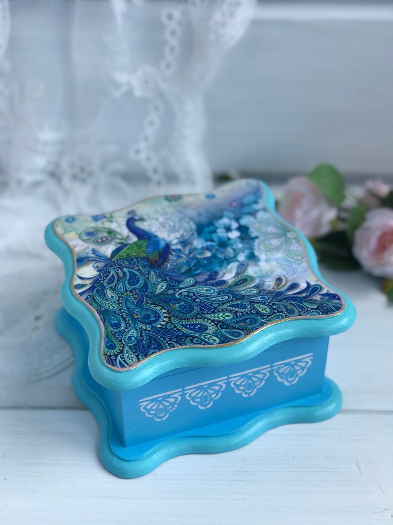 Peacock jewelry box Blue keepsake box Peacock gifts for | Etsy