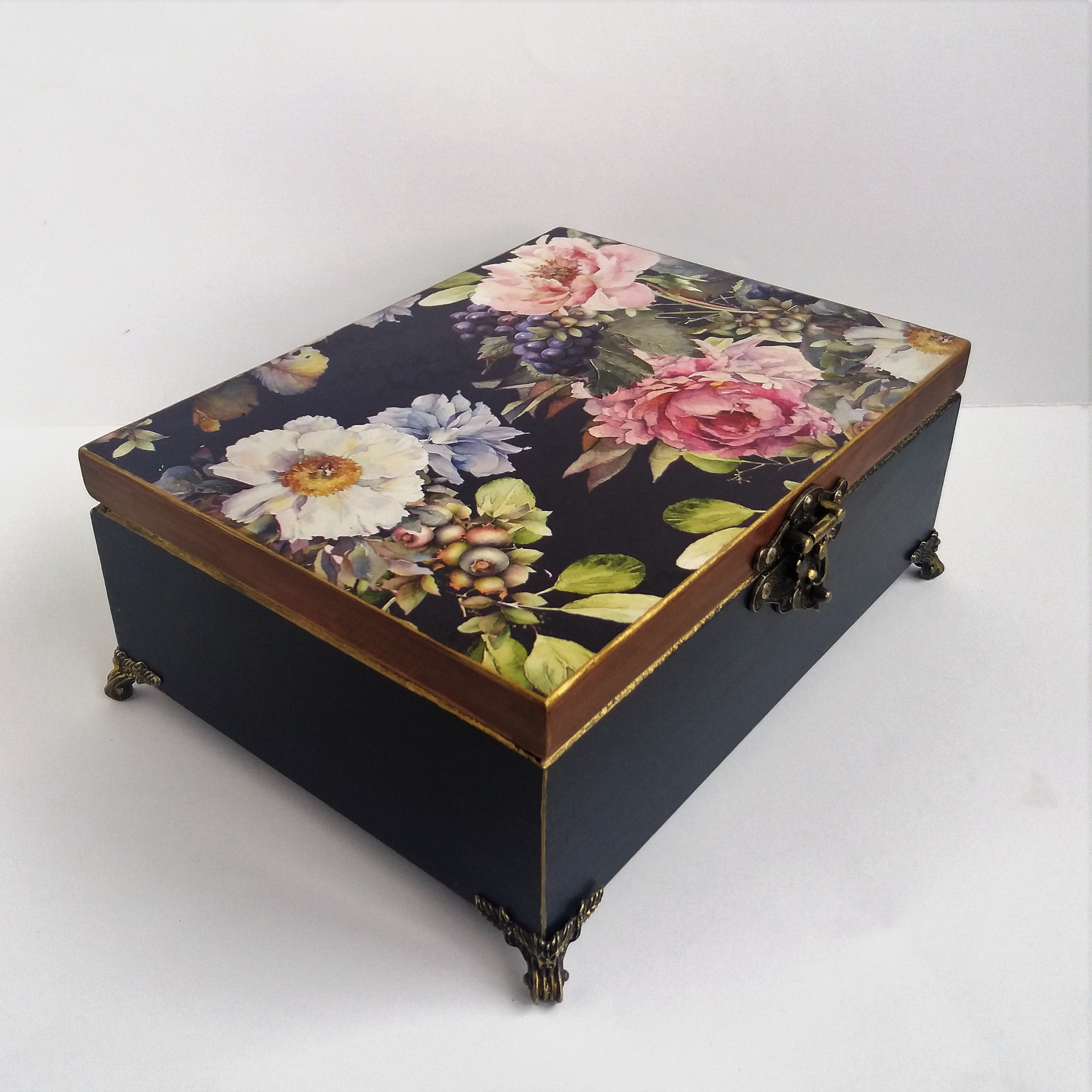 Rose jewelry box Blue keepsake box Personalized Mother's | Etsy