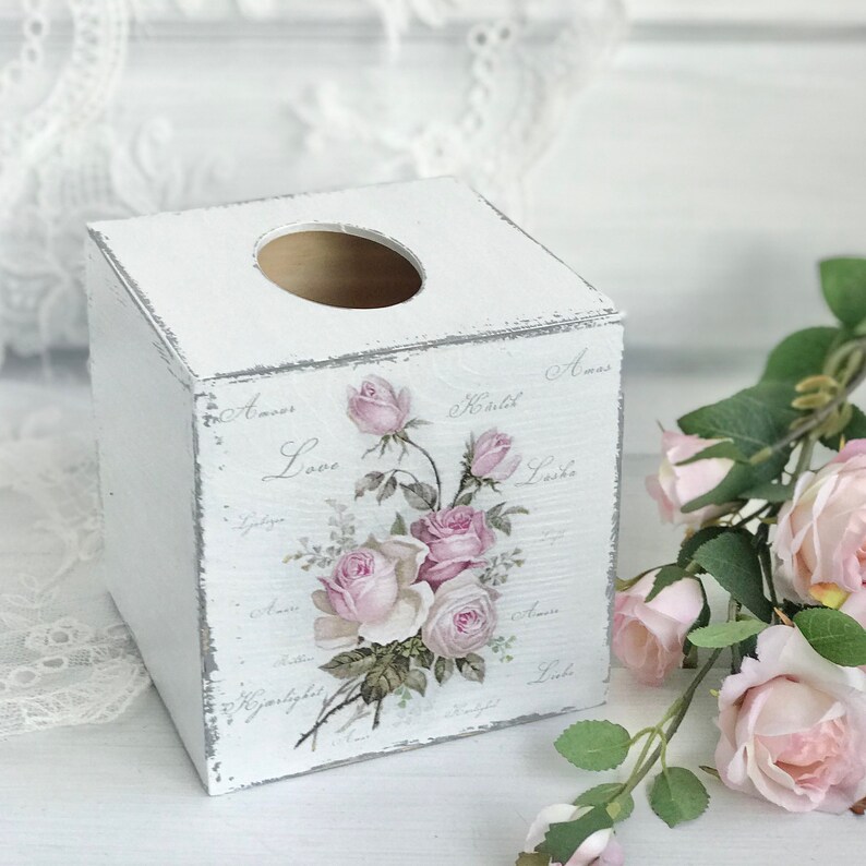 Rose Tissue Box Cover Shabby Chic Bathroom Decor White | Etsy