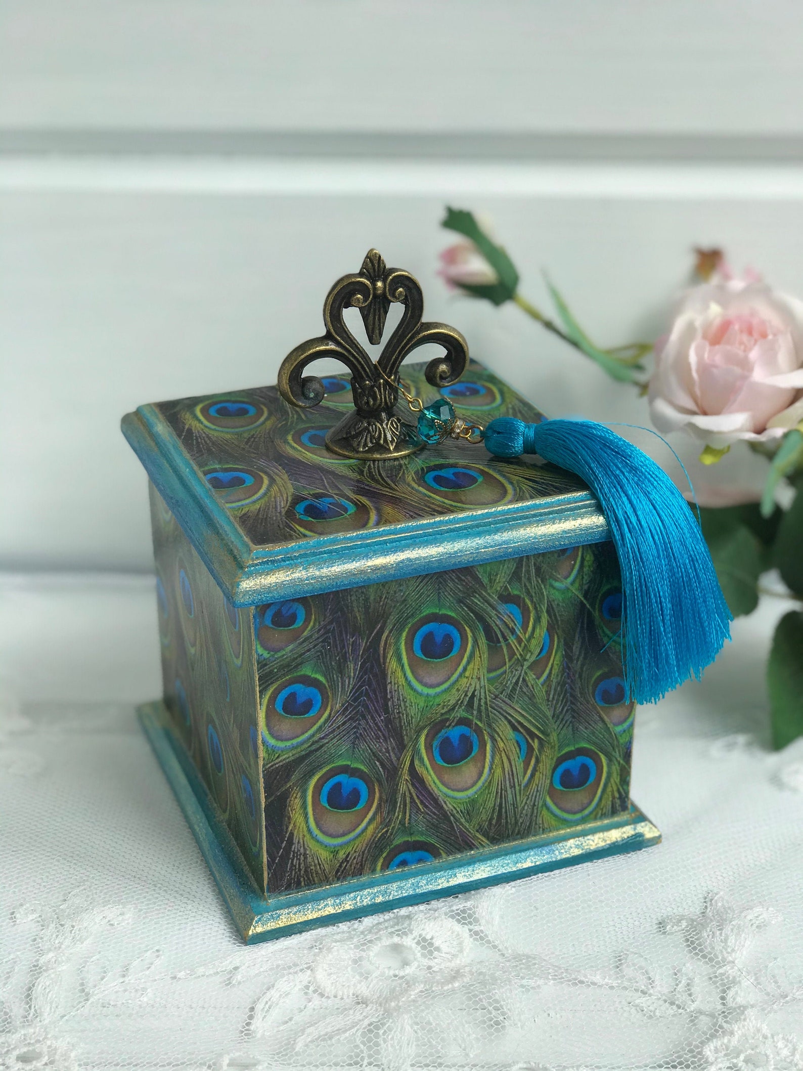 Peacock Jewelry Box Wooden Trinket Box Peacock Gifts for - Etsy