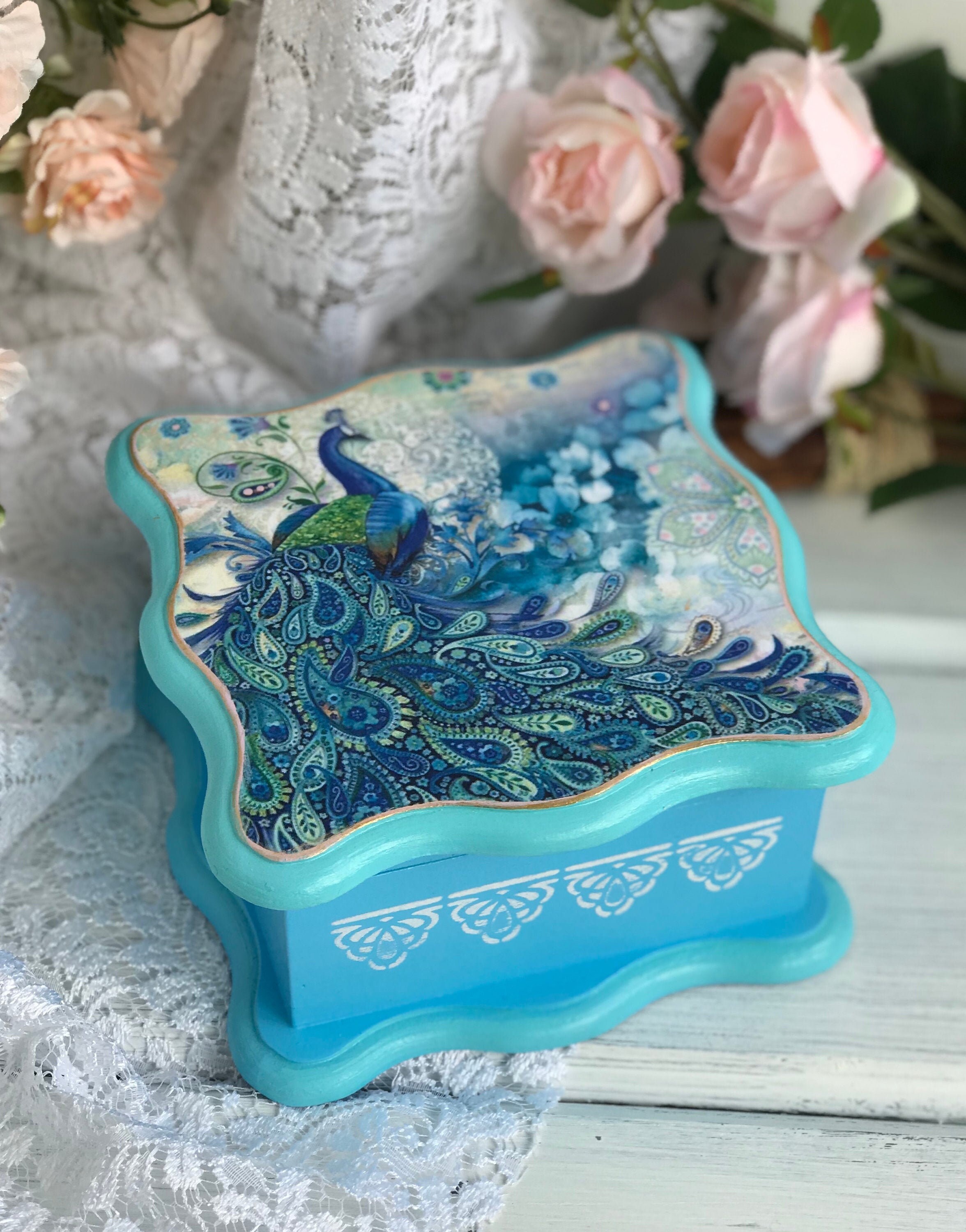 Peacock Jewelry box Blue keepsake box Peacock Gift | Etsy