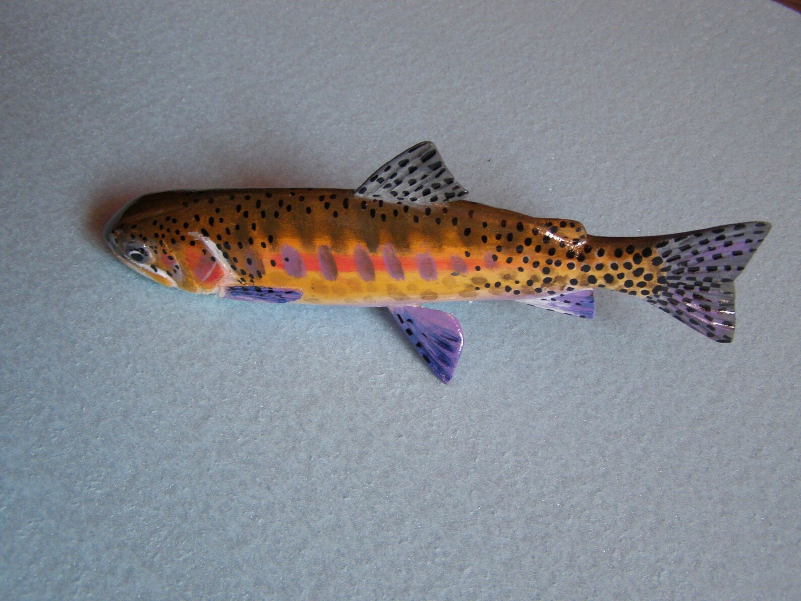 21 cm 3D wooden fish sculpture young Lahontan cutthroat trout | Etsy