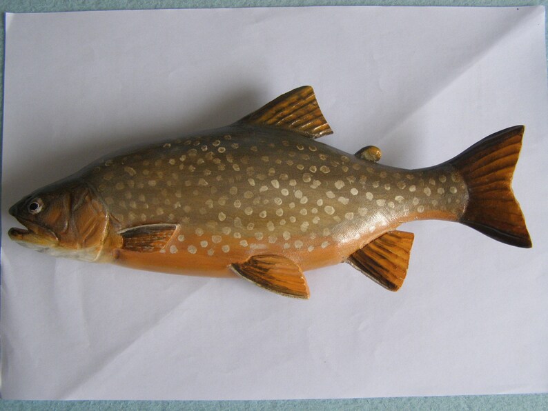 26 cm 3D wooden fish sculpture Arctic shin hand wood carving trout ...