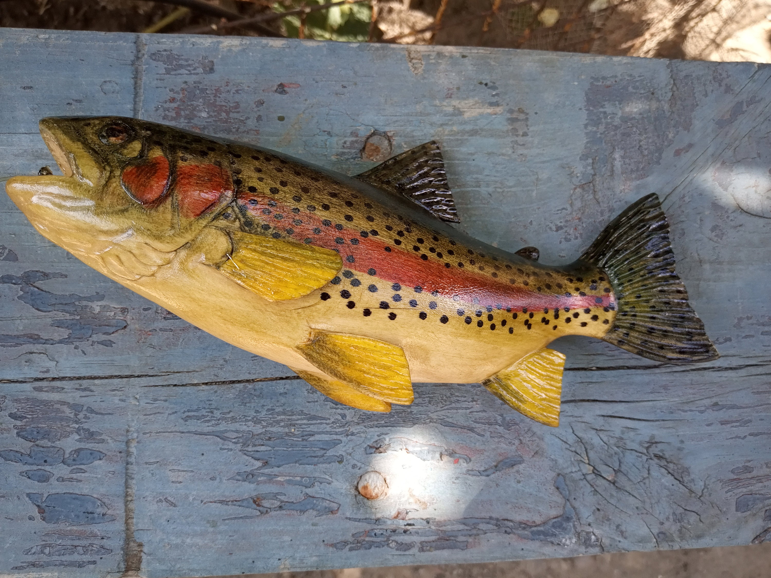 20 cm 3D wooden sculpture of fish Rainbow trout hand carving | Etsy