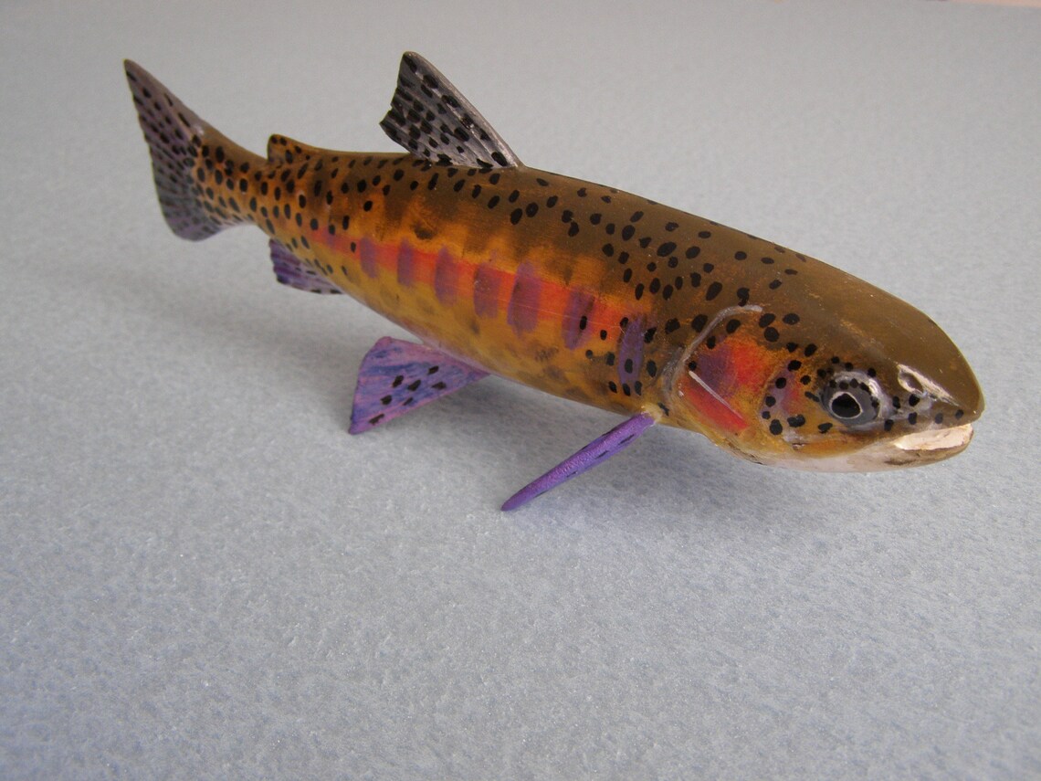 21 cm 3D wooden fish sculpture young Lahontan cutthroat trout | Etsy