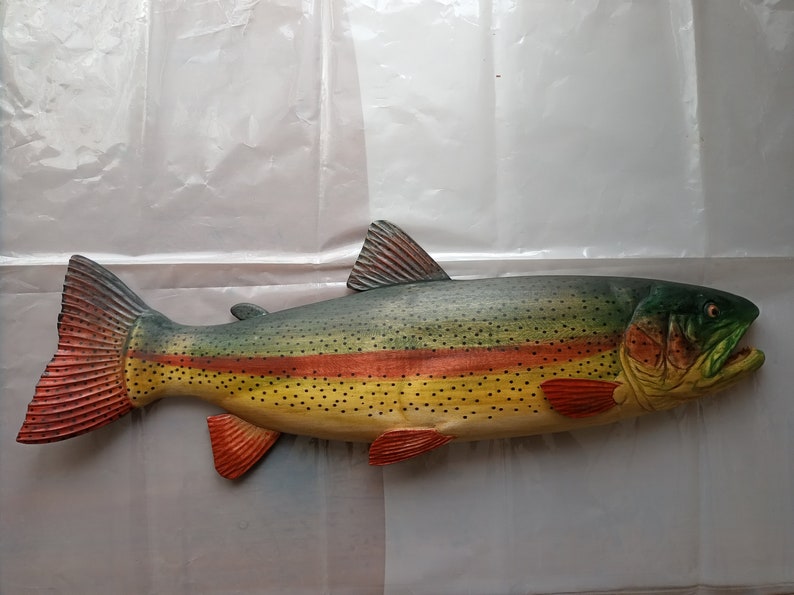 67 cm 3D walled wooden sculpture of fish Rainbow trout | Etsy