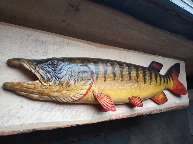 90 cm 3D wall wooden sculpture of fish Pike Northern pike | Etsy