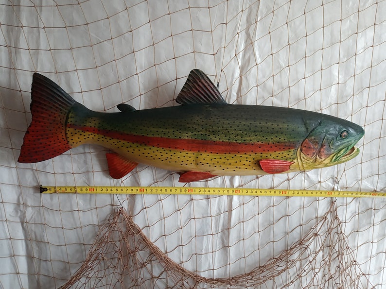 67 cm 3D walled wooden sculpture of fish Rainbow trout | Etsy