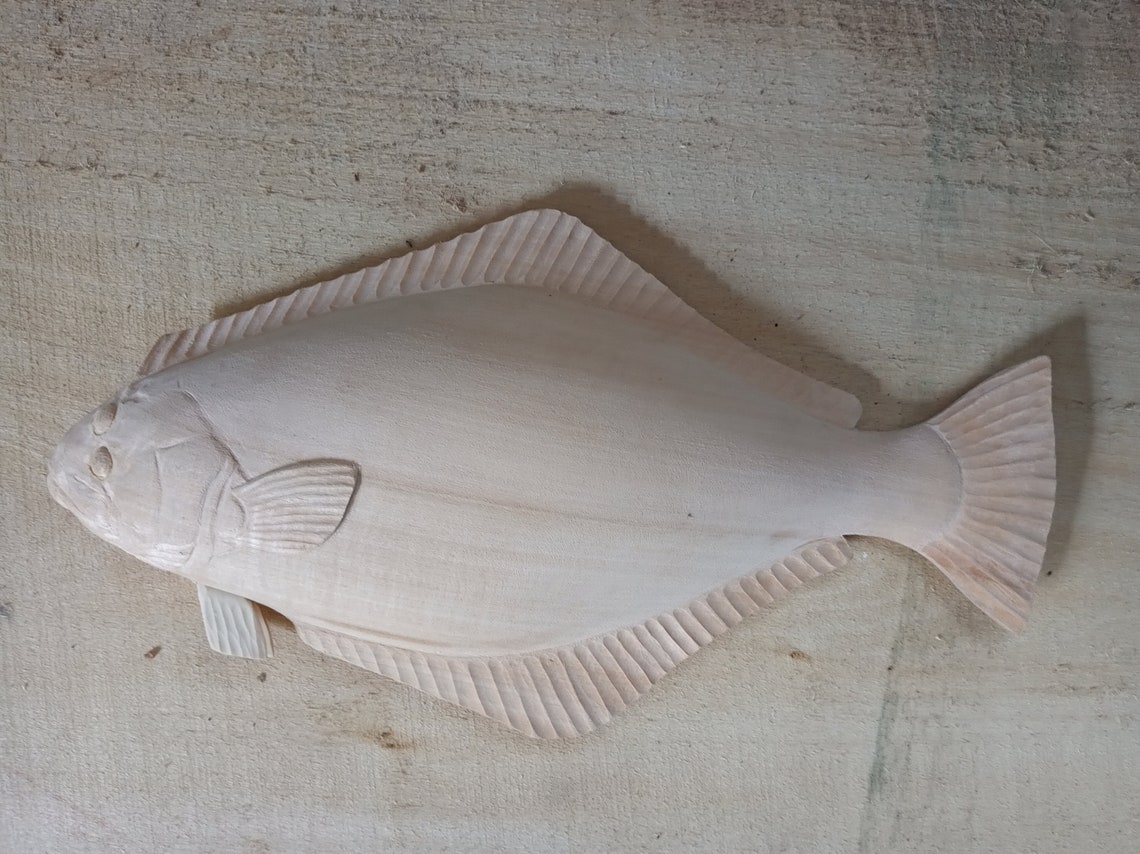 30 Cm 3D Wall Wooden Sculpture of Fish Kambala Halibut | Etsy