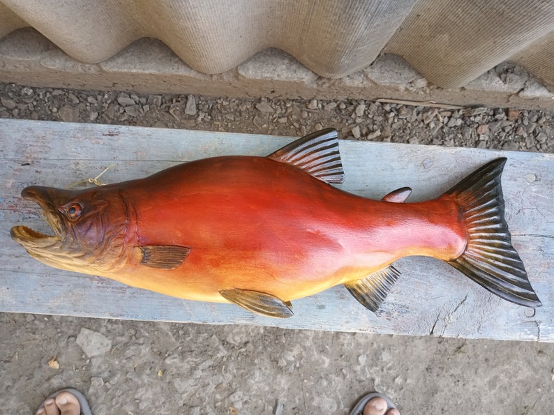 Sculpture en bois 3D de 45 cm de poisson Nerka saumon | Etsy
