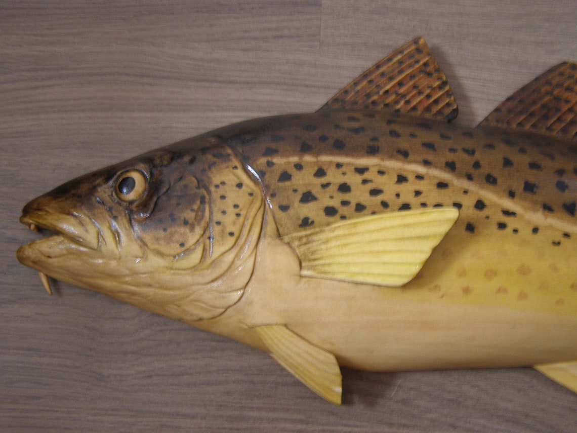 55 cm 3D wall wooden sculpture of Fish Atlantic cod Gadus | Etsy