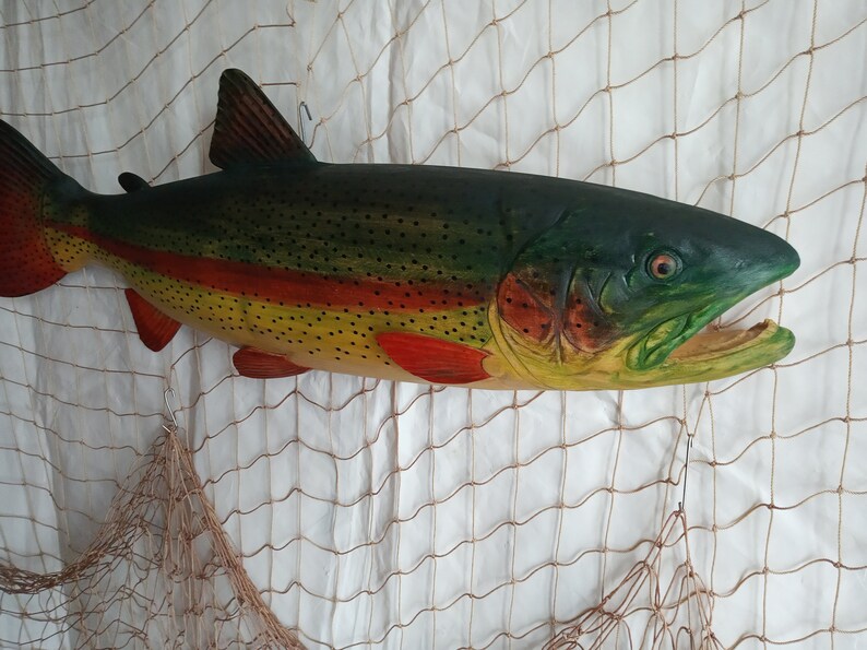 67 cm 3D walled wooden sculpture of fish Rainbow trout | Etsy